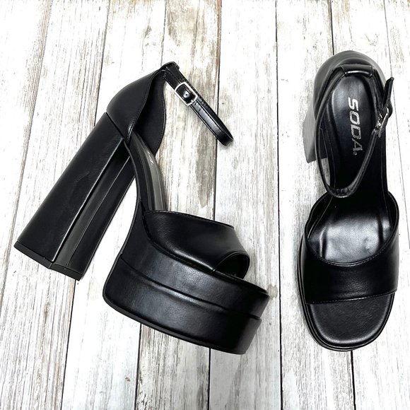 Shoes | New Black Open Toe Double Platform Chunky Heel Dress Sandals ...